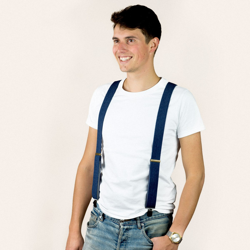 Bretelles homme larges à pinces - Denim - Bertelles