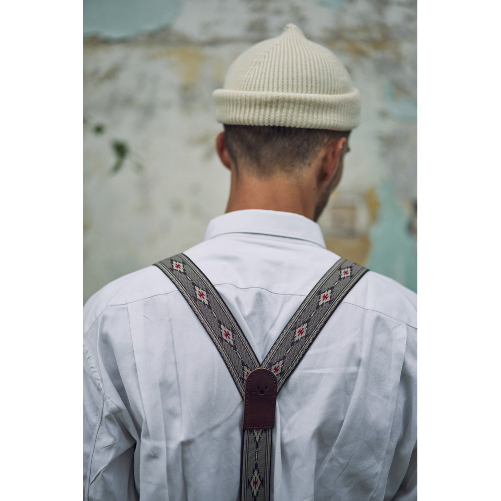 Selvedge wide men's braces / suspenders – Aztec pattern